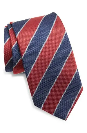 David Donahue David Donahue Stripe Silk Tie Navy/ Red