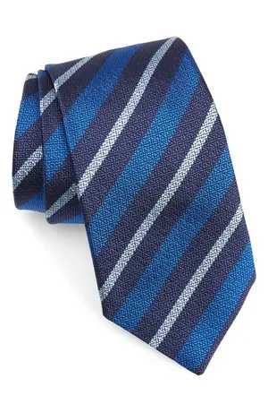 David Donahue David Donahue Stripe Silk Tie Navy