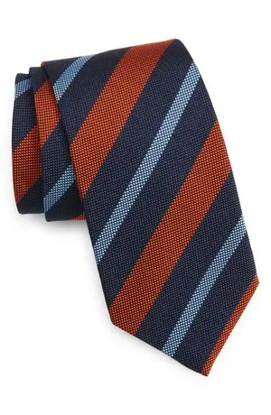 David Donahue David Donahue Stripe Silk Tie Navy/orange