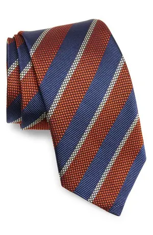 David Donahue David Donahue Stripe Silk Tie Pumpkin/ Blue