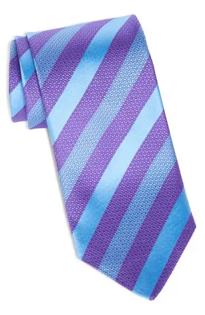 David Donahue David Donahue Stripe Silk Tie Purple