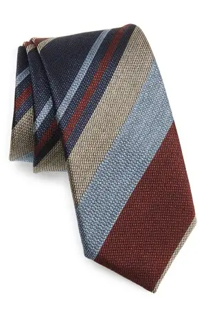 David Donahue David Donahue Stripe Silk Tie Red/ Blue/ Taupe