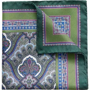 Eton Paisley Silk Pocket Square - Green