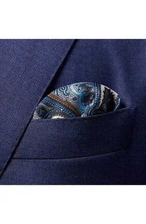 Eton Paisley Silk Pocket Square - Navy