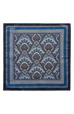 Eton Paisley Silk Pocket Square - Navy