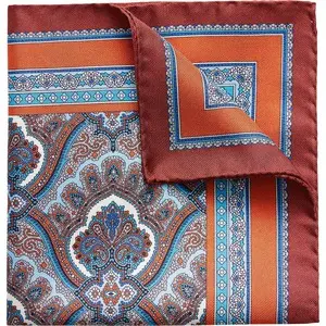Eton Paisley Silk Pocket Square - Orange
