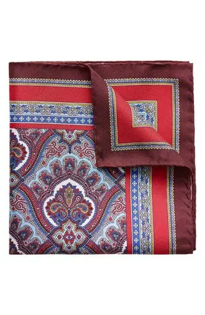 Eton Paisley Silk Pocket Square - Red