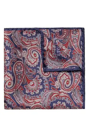 Eton Paisley Silk Pocket Square Red/blue