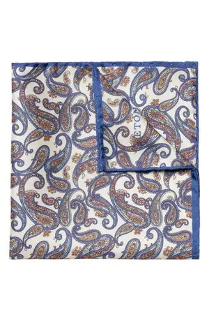 Eton Paisley Silk Pocket Square White/blue