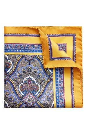 Eton Paisley Silk Pocket Square Yellow