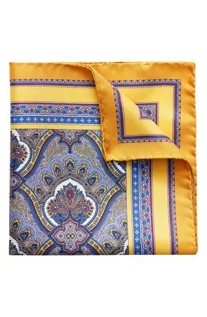 Eton Paisley Silk Pocket Square Yellow
