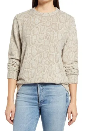 Loveappella Snake Print Crewneck Sweater - Camel
