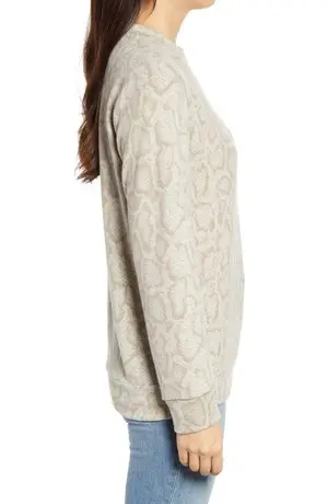 Loveappella Snake Print Crewneck Sweater - Camel