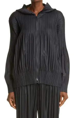 Issey Miyake Pleated Zip-up Hoodie - Black