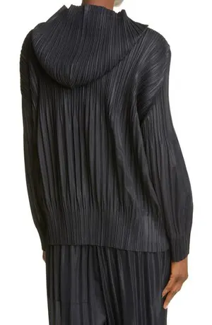 Issey Miyake Pleated Zip-up Hoodie - Black
