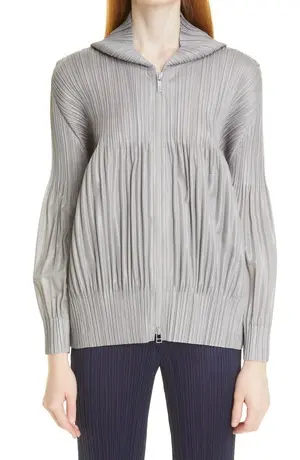 Issey Miyake ISSEY MIYAKE Pleated Zip-Up Hoodie Cool Grey