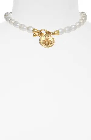 KARINE SULTAN Bee Pendant Pearl Choker