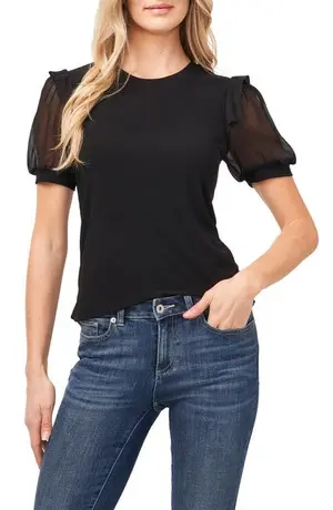 CECE DUPRAZ Mixed Media Puff Sleeve Top