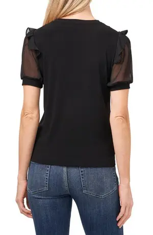 CECE DUPRAZ Mixed Media Puff Sleeve Top
