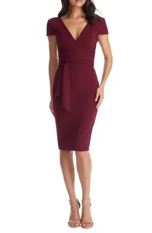 Dress The Population Dana Wrap Waist Cocktail Dress - Burgundy