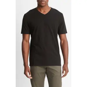 Vince Regular Fit Garment Dyed V-neck T-shirt - True Black