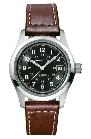 Hamilton Hamilton Khaki Field Automatic Leather Strap Watch Brown/ Black/ Silver