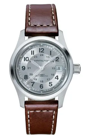 Hamilton Hamilton Khaki Field Automatic Leather Strap Watch Brown/silver