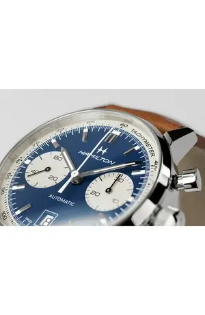 Hamilton American Classic Automatic Chronograph Leather Strap Watch - Brown/ Blue/ Silver