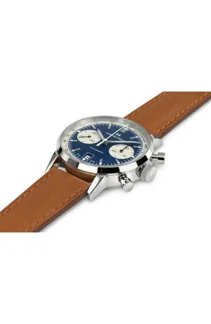Hamilton American Classic Automatic Chronograph Leather Strap Watch - Brown/ Blue/ Silver