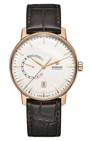 RADO RADO Coupole Classic Automatic Leather Strap Watch Brown/ White/ Rose Gold