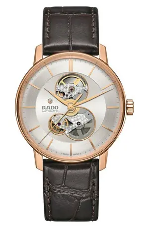 RADO RADO Coupole Classic Automatic Leather Strap Watch Brown/silver/rose Gold