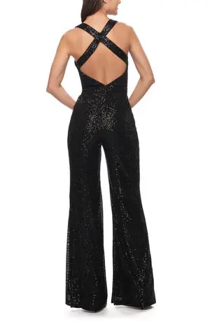 LABOMME Surplice Sequin Jumpsuit