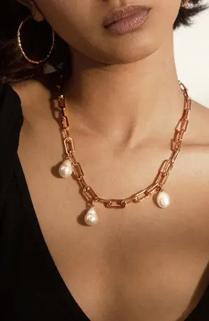 Monica Vinader Nura Baroque Pearl Necklace Enhancer - 18k Rose Gold