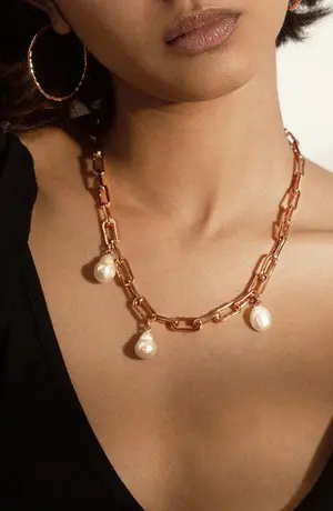 Monica Vinader Nura Baroque Pearl Necklace Enhancer - 18k Rose Gold