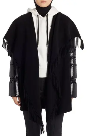 Moncler Mantella Down Puffer Sleeve Wool Cape Coat