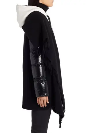 Moncler Mantella Down Puffer Sleeve Wool Cape Coat