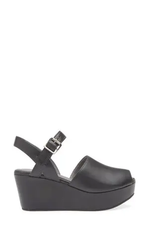 CHOCOLAT BLU Wagga Platform Wedge Sandal - Black Leather