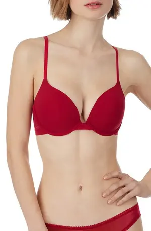 ON GOSSAMER Sleek Micro Lace Underwire Convertible Push-up Bra Persian Red