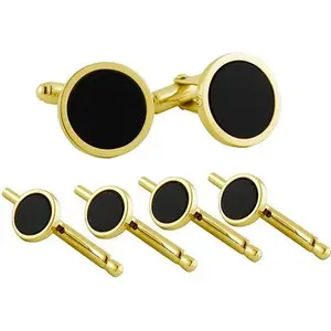 David Donahue Onyx Cuff Links & Shirt Stud Set - Gold
