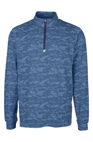 Cutter & Buck Traverse Camo Quarter Zip Pullover - Navy Blue