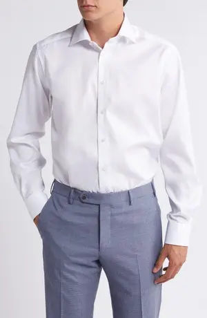 Eton Signature Contemporary Fit Cotton Twill Dress Shirt Natural