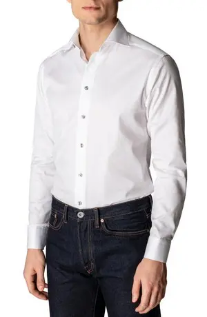 Eton Signature Contemporary Fit Cotton Twill Dress Shirt White/grey
