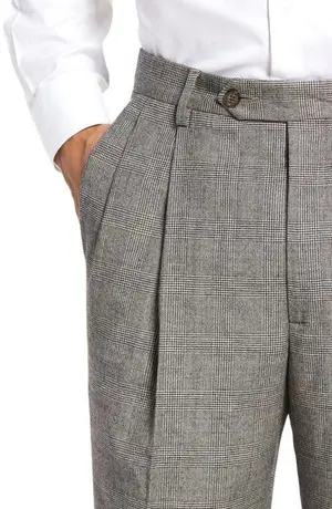 Berle Touch Finish Pleated Plaid Trousers