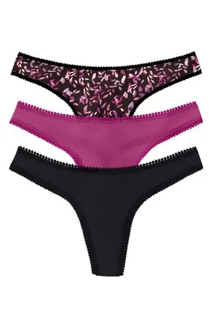 ON GOSSAMER 3-pack Mesh Thongs Black/gw/falling Petals