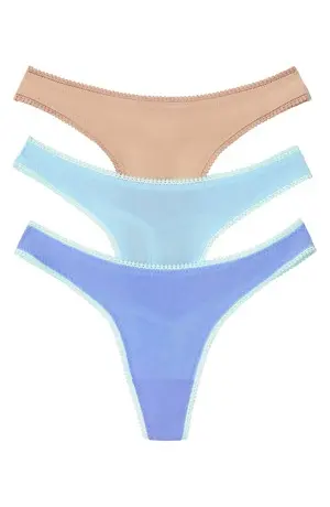 ON GOSSAMER 3-pack Mesh Thongs Blue/ Champagne