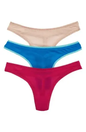 ON GOSSAMER 3-pack Mesh Thongs Champagne/ Magenta/ Blue