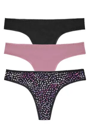 ON GOSSAMER 3-pack Mesh Thongs Mo/blk/cb