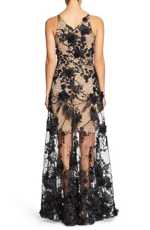 Dress The Population Sidney 3d Lace Gown - Black/nude