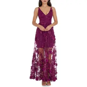 Dress The Population Sidney 3d Lace Gown - Dark Magenta