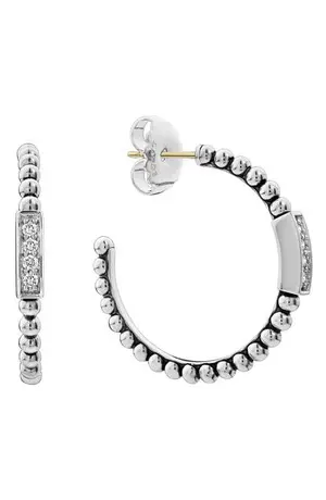 Lagos Caviar Spark Diamond Hoop Earrings - Silver/diamond